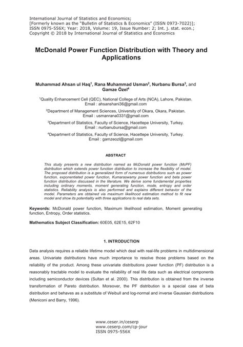 Pdf Mcdonald Power Function Distribution With Theory And Applications