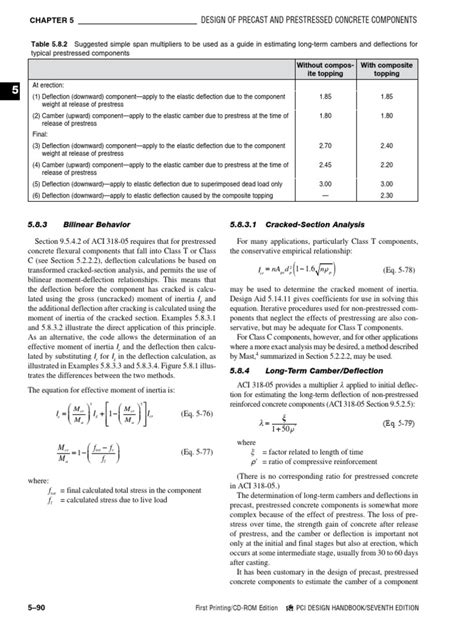 Table 5 8 2 Deflection Multipliers Pci Design Handbook 7th Pdf