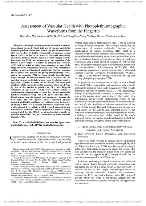 Solution Assessment Of Vascular Health With Photoplethysmographic Waveforms From The Fingertip