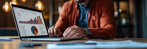Person Analyzing Data On A Laptop With Charts And Graphs In A Modern Workspace Premium Ai