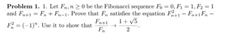 solved problem 1 1 let fr n 0 be the fibonacci sequence