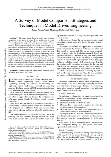 Pdf A Survey Of Model Comparison Strategies And Techniques In Model