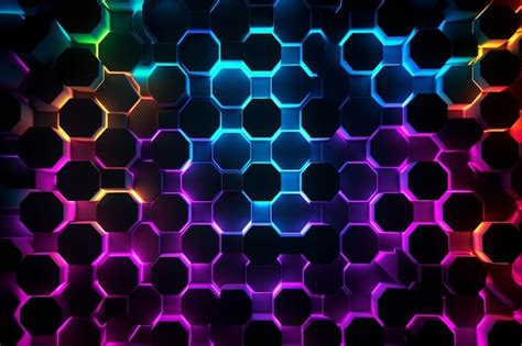 Premium Ai Image Abstract Neon Hexagon Grid Scifi Background