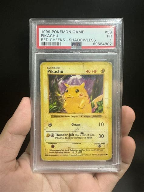 Psa 1 1999 Pikachu Red Cheeks Shadowless 58 102 Pokemon Tcg Card Game