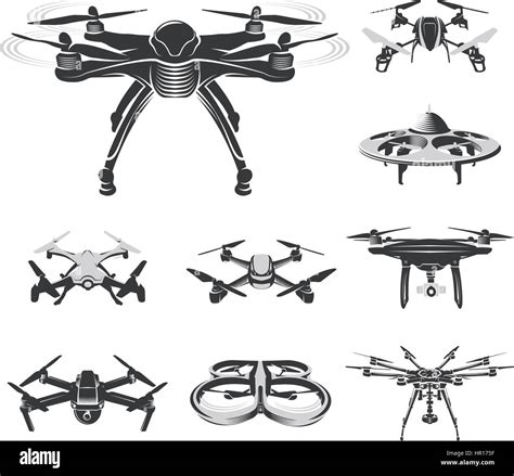 Isolated Quadcopter Rc Drone Logo Collection Fpv Device Logotype Set Vector Illustration Stock
