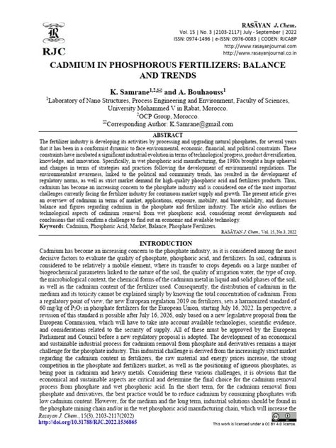 Cadmium in Phosphorous Fertilizers | PDF | Cadmium | Soil