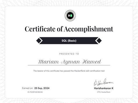 Mariam Ayman Hamed On Linkedin Sql Dataanalysis Hackerrank