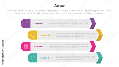 Arrow Or Arrows Stage Infographics Template Diagram With Long Rectangle Box Unbalance And 4