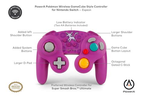 Powera Pokemon Wireless Gamecube Style Controller For Nintendo Switch Espeon