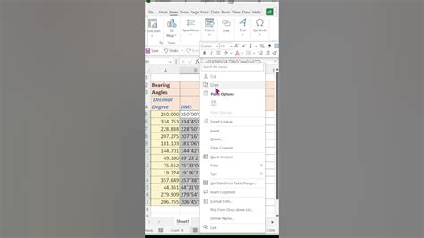 convert decimal value into degree minute and second in excel and split