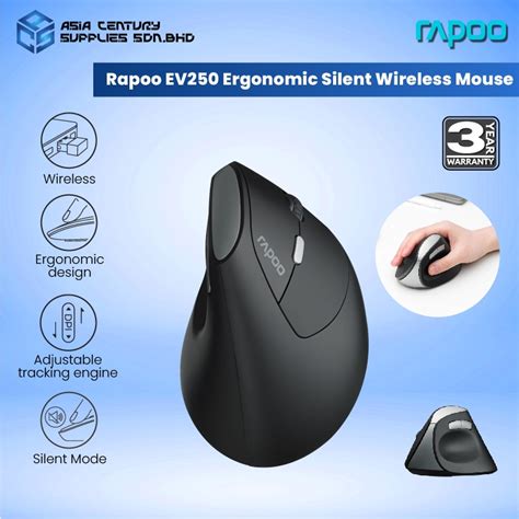 Rapoo Ev250 Ergonomic Vertical Wireless Mouse 6 Buttons 1600 Dpi
