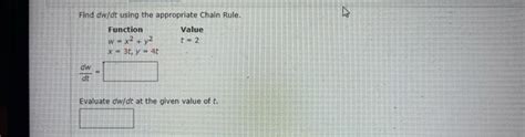 solved find dw dt using the appropriate chain rule
