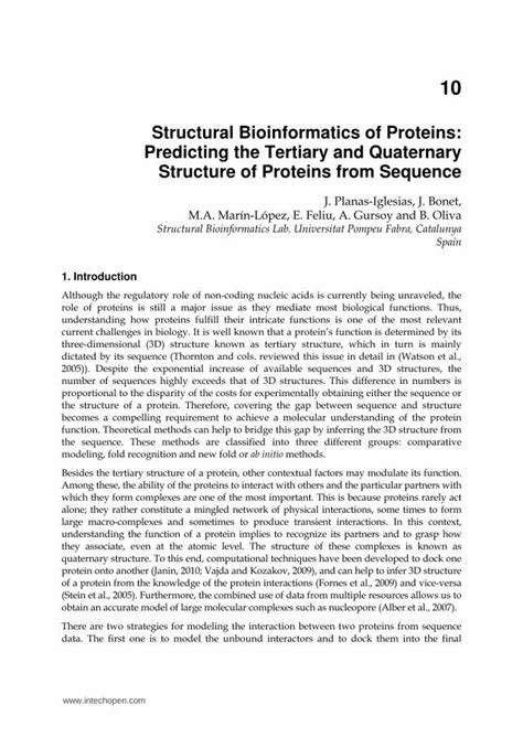 Pdf Structural Bioinformatics Of Proteins Predicting The Tertiary