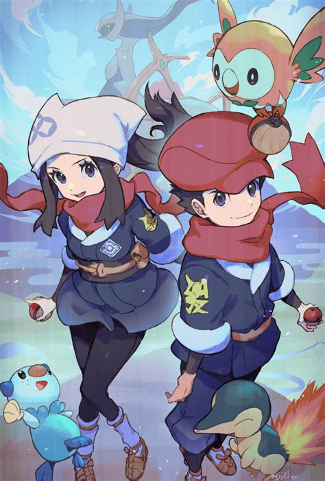 Safebooru 1boy 1girl Akari Pokemon Arceus Black Shirt Brown