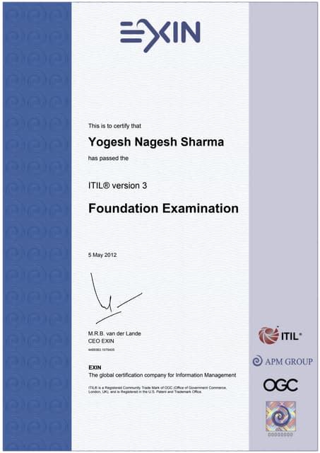 Itil Version 3 Certificate Pdf