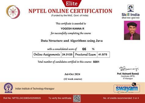Completed The Nptel Course On Data Structure And Algorithms Using Java