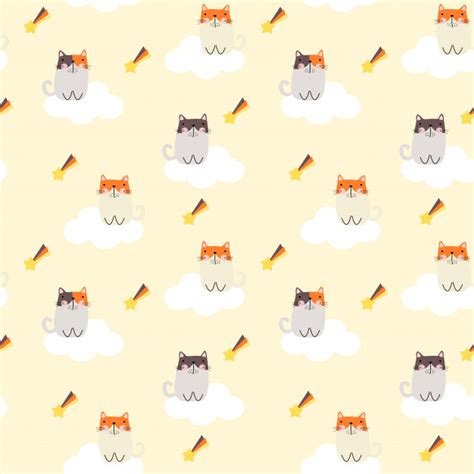 Premium Vector Cute Cat On Cloud Seamless Pattern