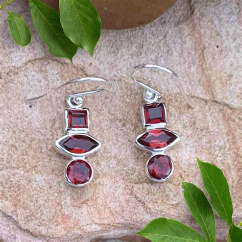 Triple Garnet Sterling Silver Dangle Earrings Gle Good Living Essentials