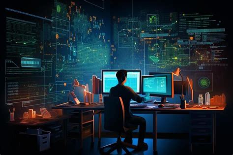 Premium Ai Image A Man Works At A Computer With The Words Desktop