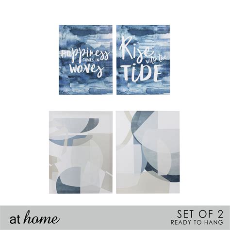 Set Of 2 Blue Abstract And Statement Canvas Wall Art Decor
