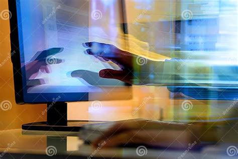 Digital Data Interaction Hands Collaboratively Analyze Information On