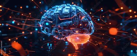 Artificial cybernetic circuit brain inside the human nervous system (top view). Concept of ...