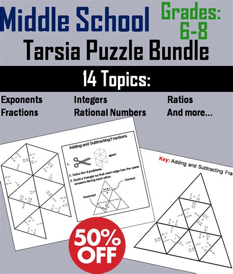 Middle School 6th To 8th Grade Math Tarsia Puzzle Bundle Teaching