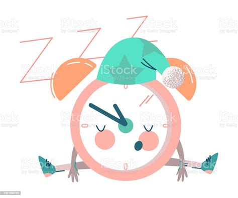 야간 캡 수면과 코골이 에서 재미있는 시계 캐릭터 지상 벡터 일러스트에 앉아 코골기에 대한 스톡 벡터 아트 및 기타 이미지
