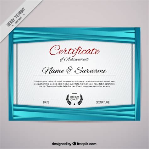 푸른 색조의 성취 증명서 무료 벡터