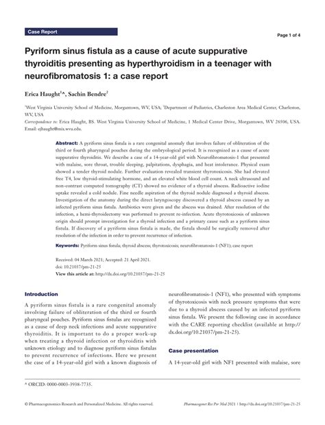 Pdf Pyriform Sinus Fistula As A Cause Of Acute Suppurative