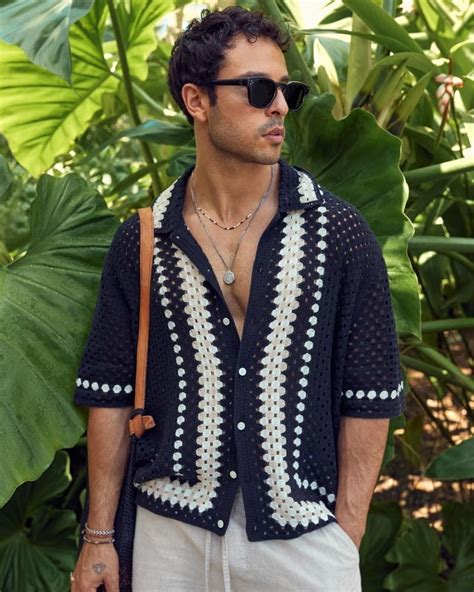 Crochet Shirt Outfit Summer Crochet Men Mens Crochet Polo Shirt