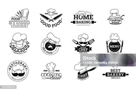 요리 라벨 음식 스튜디오 엠블럼 요리사 메뉴 및 요리 학교 클래스 레이블 쿡 모자 벡터 세트 가정 생활에 대한 스톡 벡터 아트 및 기타 이미지 Istock
