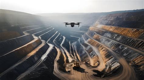 Drone Aerial View Of Open Pit Mine With Excavator Premium Ai