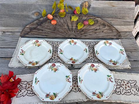1927 John Maddock And Sons Royal Ivory England Florals Octagon 9 5in Plates Matching Set Of 5 Etsy