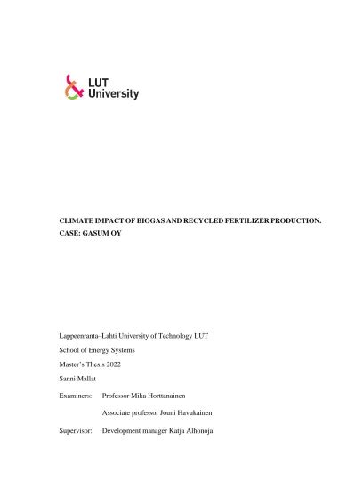 Applying Life Cycle Assessment To Biogas Production