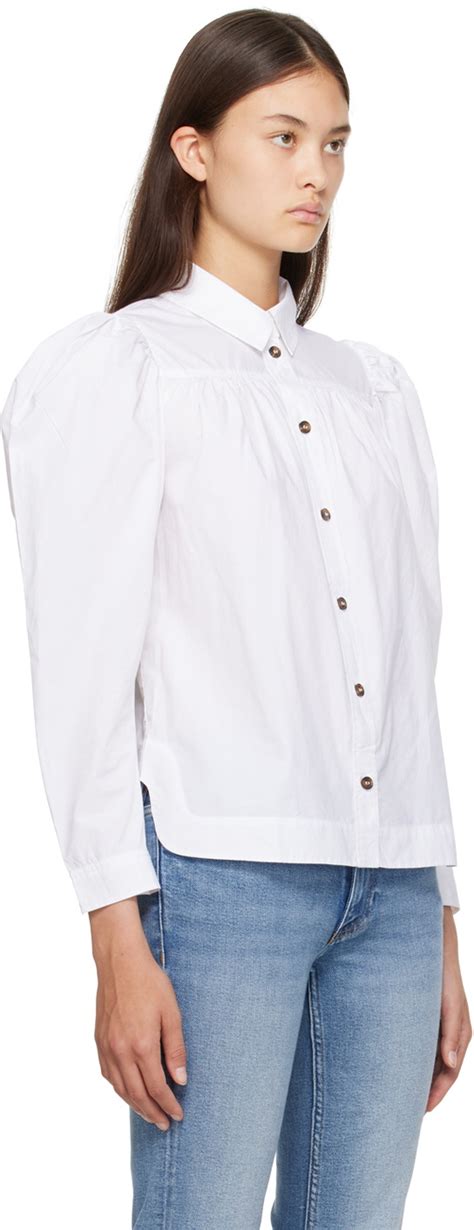 Ganni White Puff Sleeve Shirt Ganni