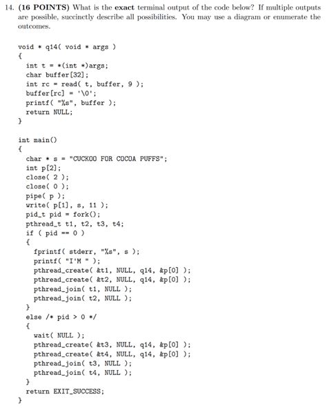 solved 14 16 points what is the exact terminal output of