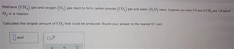 solved methane ch4 gas and oxygen o2 gas react to form