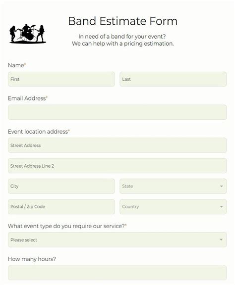 Free Online Estimate Forms Template 123formbuilder