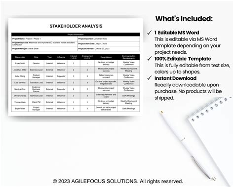 Stakeholder Analysis Template Stakeholder Plan Stakeholder Management
