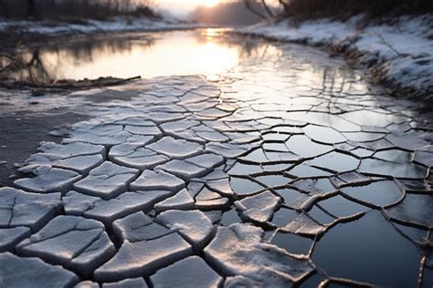 Winter Photo Of Frost Patterns On Frozen River Premium Ai Generated Image