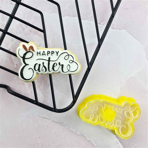 Custom Cookie Cutters Mini Happy Easter Cutter And Debosser Set Lollipop Cake Supplies