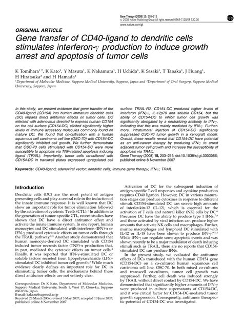 Pdf Gene Transfer Of Cd40 Ligand To Dendritic Cells Stimulates