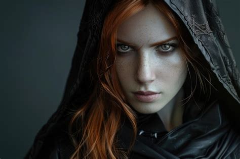 Premium Photo Portrait Of Red Haired Woman In Assassin Costume