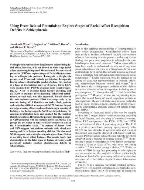 Pdf Using Event Related Potentials To Explore Stages Of Facial Affect Recognition Deficits In