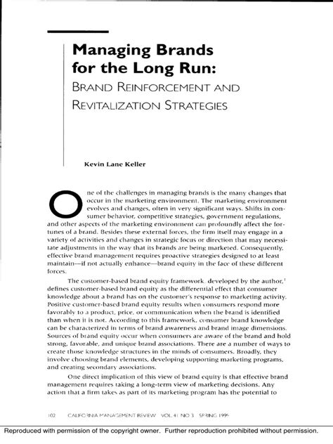 Managing Brands For The Long Run Brand Reinforcement And Revitalization Strategies Pdf