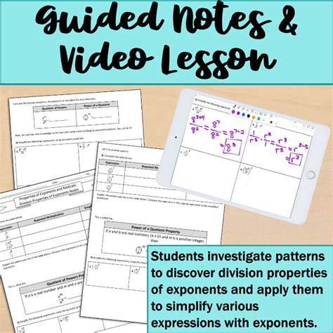 Division Exponent Rules Guided Notes Worksheet And Video Lesson