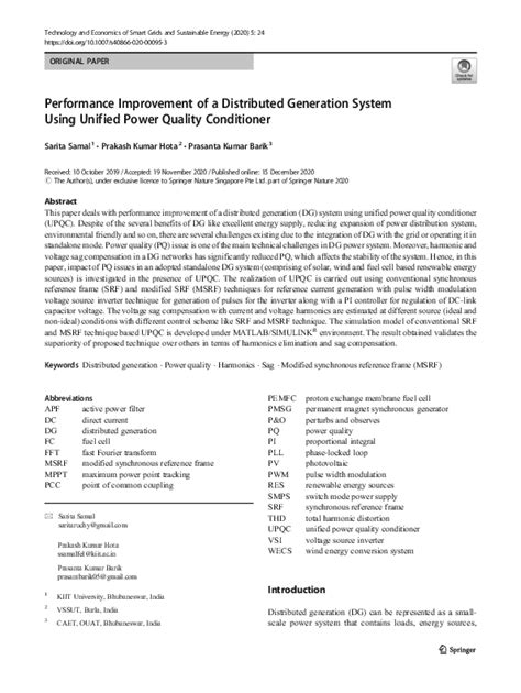 pdf performance improvement of a distributed generation system using