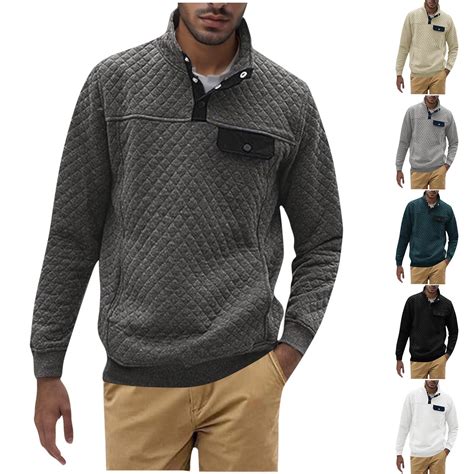 Uveasisha Mens Cotton Sweatshirt Winter Quilted Casual Quarter Button