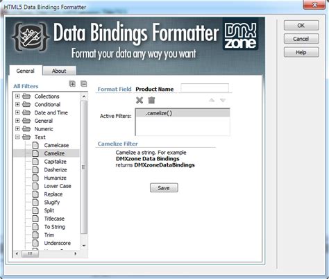 General And Text Filters In Data Bindings Formatter Dmxzonecom